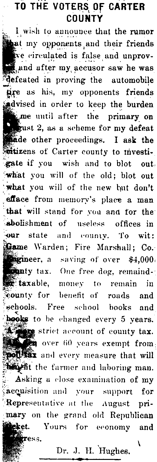 Uncle Jack Fultz’s Memories of Carter County: Booze, lies and politics