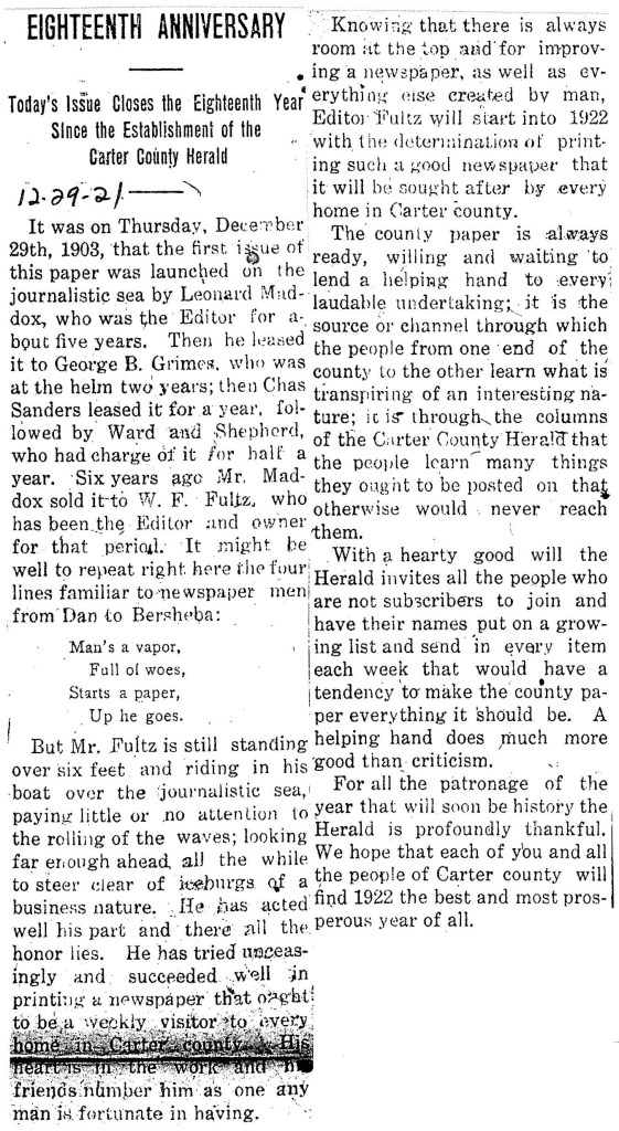 Uncle Jack Fultz’s Memories of Carter County: Continuing a long ...